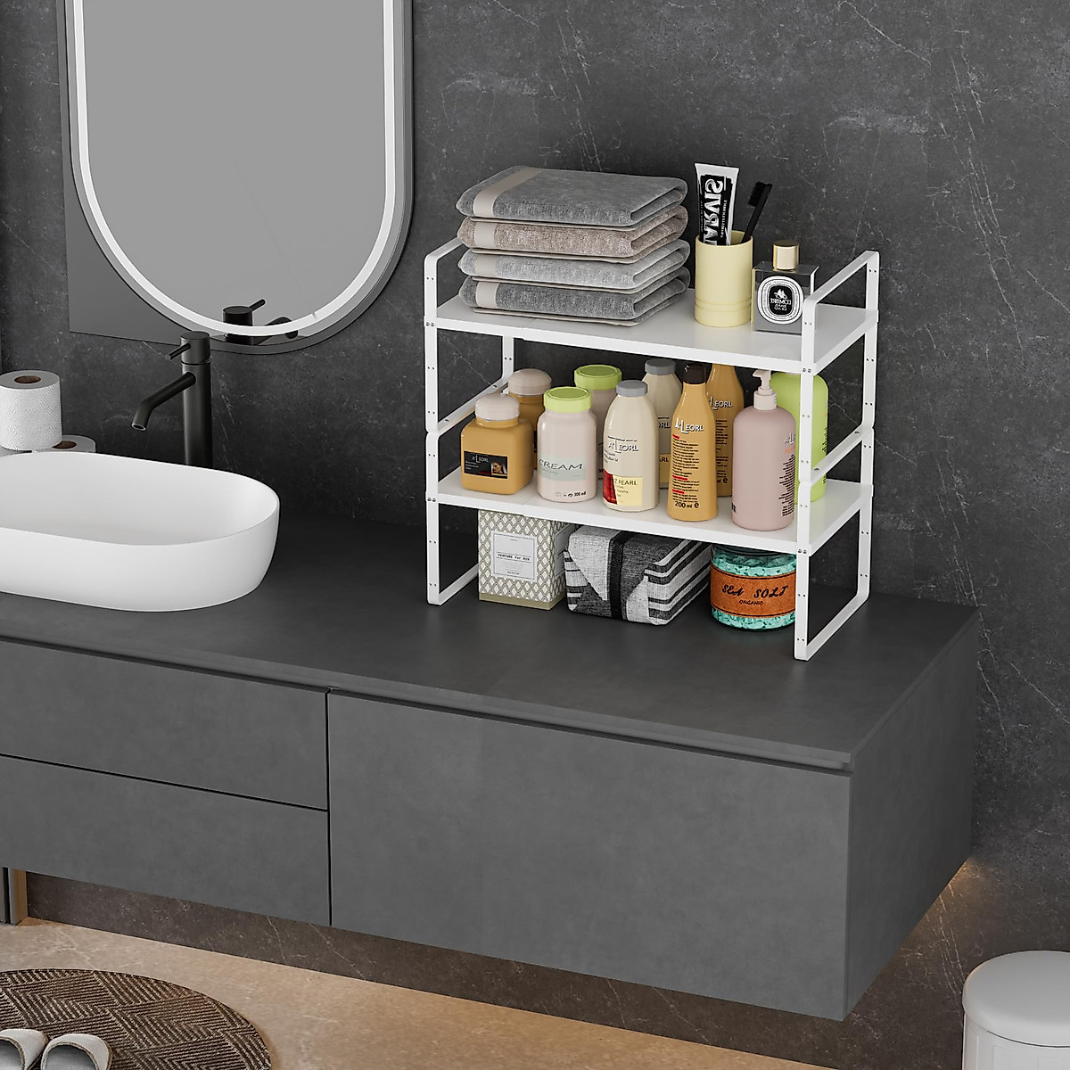 WEJIPP Expandable Cabinet Shelf Organizer Stackable Shelves Adjustable Shelf Riser for Kitchen Pantry Office,10.24" W,White