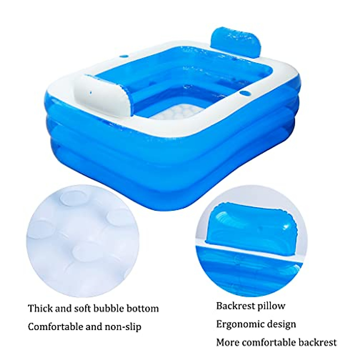 Gweaty XL Blue Color Inflatable Bathtub Plastic Portable Foldable Bathtub Soaking Bathtub Home SPA Bath, 160x120x60cm
