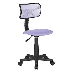 JJS Kids Mesh Rolling Desk Chair, Small Swivel Office Computer Chair for Teens, Low-Back Adjustable Upholstered Student Task Chair, Purple