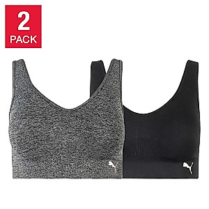 PUMA Women’s Seamless Convertible Sports Bra, 2-Pack (as1, Alpha, m, Regular, Regular, Black/Gray)