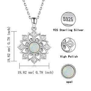 MANBU Sterling Silver Lotus Flower Necklace - Mandala Flower of Life Pendant Yoga Jewelry Gift for Women Yoga Lovers (Opal)