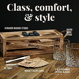 Mixology & Craft Whiskey Stones Gift Set - Great Whiskey Gifts for Men, 13pc Kit w/ 2 Bourbon Whiskey Glass Set, 8 Whiskey Rocks & Stand, Bourbon Gifts for Groomsmen, Anniversary, Birthday