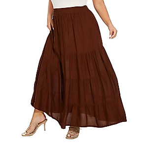 Beautybatik Maroon Women Boho Gypsy Long Maxi Tiered Peasant Skirt 3X