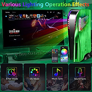 PS5 Plates Console Accessories with Cooling Vent and RGB LED Light Strip for Playstation 5 Disc Edition, SIKEMAY PS5 Cover Face Plates Hard Shockproof Side Shell Skin, 8 Colors 400 Effects - Green