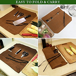 BLIRITEL Knife Roll, Waxed Canvas Chef Knife Roll Bag, 8 Knife Slots for Cutlery Knives, Portable Knife Bag Knives Pouch Holder protectors with 8 PCS Knife Sheath for Kitchen Travel Camping