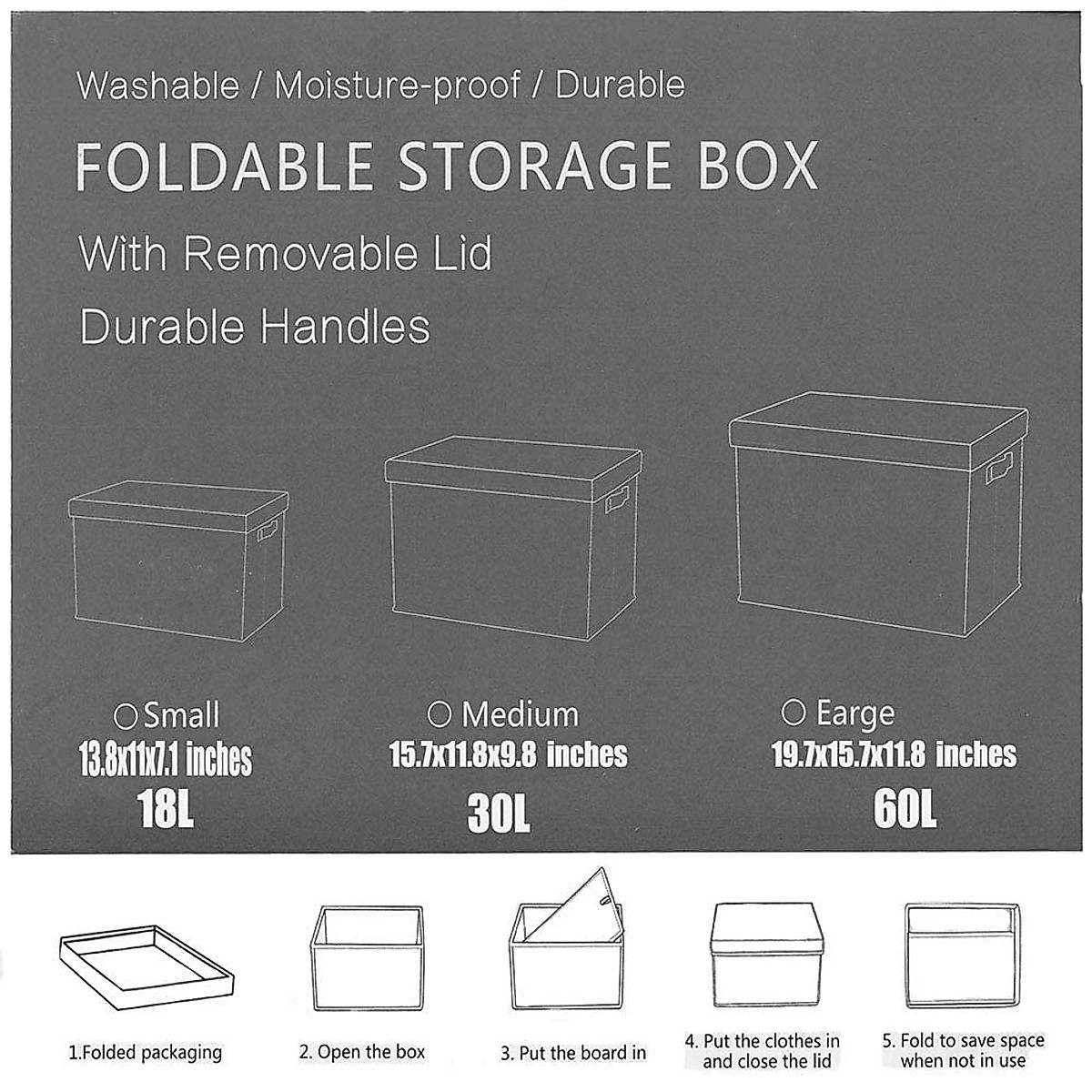 Purme Foldable Storage Bins,Pack of 3, Large Collapsible Cube Storage Boxes Organizer Containers Baskets with Reinforced Handle and Lid for Home Wardrobe Closet Bedroom
