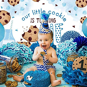 Rcoaror Our Little Cookie is Turning One Backdrop Cookies and Milk 1st Birthday Party Background Blue White Little One Boys Decorations First Birthday Banner Props 71X47inch