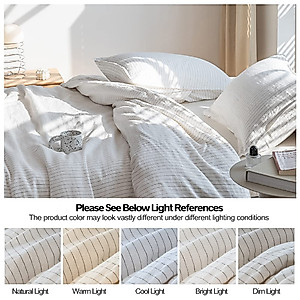 Simple&Opulence 100% Linen Duvet Cover Set 3pcs Yarn Dyed Vertical Pinstripe Ticking Pattern Natural French Washed Flax Breathable Farmhouse Bedding - Grey Stripe, King Size