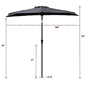 FLAME&SHADE 9 ft Half Round Outdoor Market Patio Table Umbrella with Tilt for Wall Balcony, Anthracite