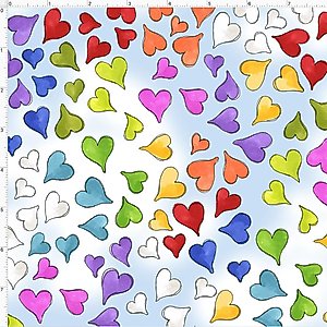 Loralie Designs Happy Hearts Blue Sky Fabric by The Yard for Quilting