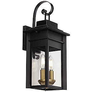 Franklin Iron Works Bransford Rustic Farmhouse Outdoor Wall Light Fixture Black 2-Light 17" Clear Glass Shade for Exterior Barn Deck House Porch Yard Patio Outside Garage Front Door Garden Home