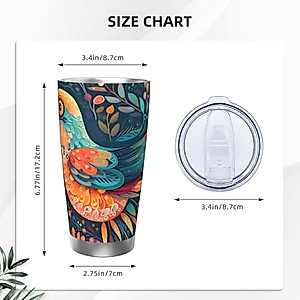 AYCZN Ethnic Hummingbird 20 OZ Tumbler Stainless Steel Travel Coffee Mug, Vintage Flower Floral Insulated Water Bottle with Lid and Straws Leakproof Thermal Cup