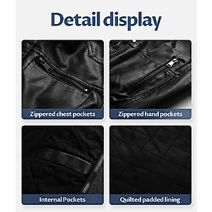 CREATMO US Men's Faux Leather Jacket Vintage Motorcycle Jacket Classic Biker Jacket Black L