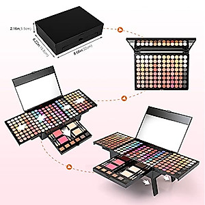 194 Colors Pink Cosmetic Make up Palette Set Kit with Eyeshadow Blusher Eyebrow Powder Face Concealer,All-in-One High Pigment Powder Pallet Kit with Mirror, Applicators