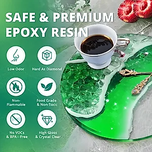 KHKD RESIN Crystal Clear Epoxy Resin Kit, 32OZ Art Resin and Hardener Kit - No Bubble & Yellowing, UV Resistant, Food Safe Epoxy Resina Epoxica for DIY Crafts Jewelry Coasters Countertop Coating
