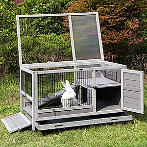 GUTINNEEN Rabbit Cage Indoor Outdoor Bunny Hutch for Hamster Ferret and Other Small Animals Guinea Pig Habitats with Wire Bottom Netting Above The Pull Out Tray