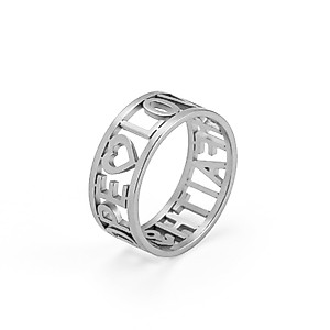 Amaxer Cross Faith Hope Love Words Stainless Steel Ring Sideways Religious Inspirational Christian Religion Finger Ring Jewelry for Women Men (Silver, 10)