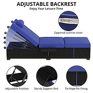 GAOMON Patio Lounge Chairs,Outdoor PE Wicker Chaise Lounge Set of 2,Chaise Lounge Chair Outdoor，Pool Furniture,Brown Rattan Recliners with Adjustable Backrest,Storage Table