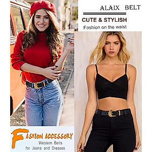 ALAIX Women's Belt Western Belts Silver Gold Buckle Black Leather Belt Pants Jeans Belts for Women