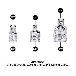 MIXPOWER 10 Pieces Drive Tool Accessory Set, Includes Socket Adapters, Extension Bars and Universal Joints, Premium Chrome Vanadium Steel Construction - 1/4-inch, 3/8-inch and 1/2-inch Drive Sizes
