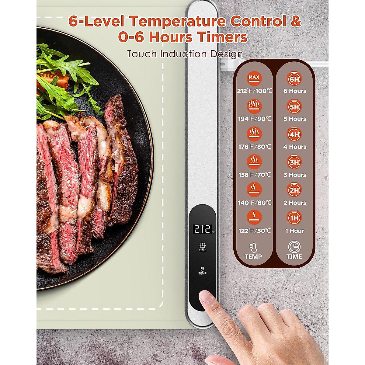 FEPPO Food Warming Mat, Upgrade High-tech Graphene Heating Film, Fast Full Surface Electric Warming Tray with 6 Level Adjustable Temperature and 6 Hours Timer, Roll Up Food Warmers for Parties Buffet
