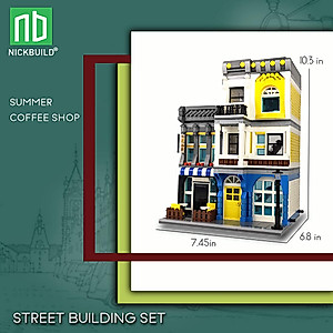 Nickbuild Street Summer Coffee Shop MOC Building Blocks Toy, Towns Series Kits, Collectible Play Model Set and Building City Toys for Kids and Teens (1278 PCS)