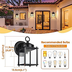 MATAMEYE Outdoor Wall Lantern, Exterior Waterproof Wall Sconce Light Fixtures, Black Front Door Wall Lighting with Clear Beveled Glass Shade, Anti-Rust E26 Socket Porch Lights for Entryway, 2 Pack