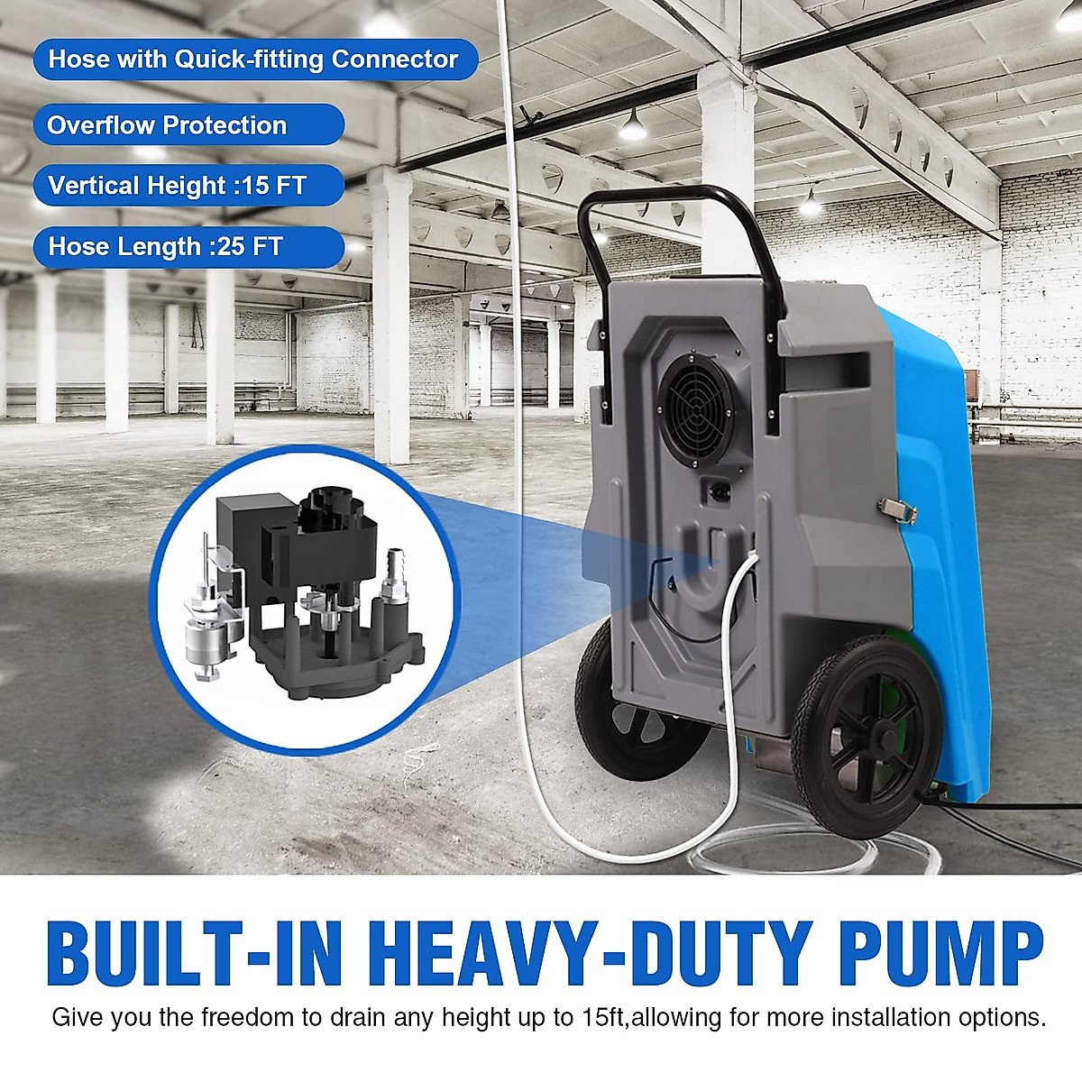 MOUNTO 180Pints LGR Industrial Dehumidifier with Pump and Drain Hose, Portable Commercial Dehumidifier with Wheels for Home, Basements, Garages, and Job Sites