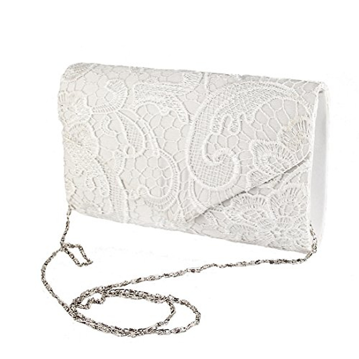 TOPCHANCES Womens Evening Clutch Ladies Floral Lace Envelope Handbags Wedding Bridal Purse Bag (White)