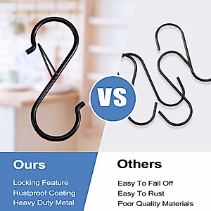 ADIIL 10 Pcs S Hooks for Hanging with Safety Buckle, Heavy Duty Metal S Shaped Closet Hooks for Hanging Plants, Kitchen Utensils, Jeans, Bags, Pots, 3.75 Inch, Black
