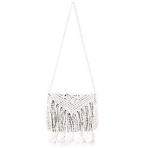 DIGOGO Womens Cotton Crochet Fringe Crossbody Shoulder Bag Bohemian Summer Beach Purse Handwoven Straw Bag