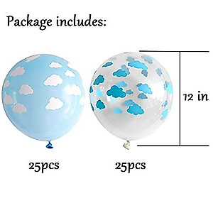 50PCS Cloud Latex Balloons Decorative Balloons Blue and Transparent Cloud Print Balloons for Baby Shower Boys Girls Birthday Party Supplies (Blue)