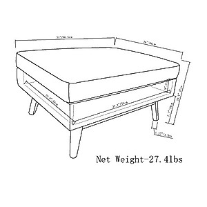 SIMPLIHOME Owen 34 Inch Wide Mid Century Modern Rectangle Coffee Table Lift Top Storage Ottoman in Upholstered Distressed Black Faux Leather, For the Living Room