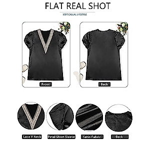 HBZDQB Satin Pajama Set for Women Short Sleeve Sleepwear Silk Soft Nightwear Comfy Loungewear daily Pjs Sets Fall Pyjama Black XL