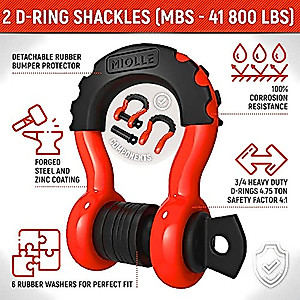 Miolle Tow Strap 3”x20’- 33400lbs MBS (Lab Tested) Recovery Strap Kit Includes: Tow Rope, 2 D-Ring Shackles MBS-41800LBS, Storage Case