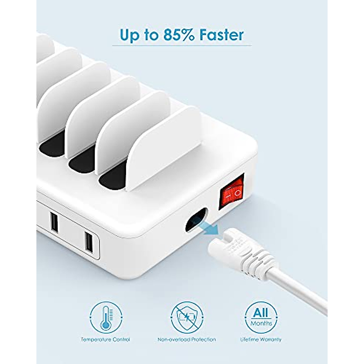 Charging Station for Multiple Devices, 6 Ports Compatible Cables W/3 iPhone, Micro USB,Type C,Compatible with Apple Charging Station,Phone,iPad,Cell Phone,Tablets,iPad,Kindle,White