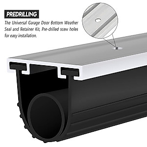 Heavy-Duty Universal Garage Door Bottom Seal, U & O Ring Design with Pre-drilled Aluminum Track Retainer Base Kit & Stoppers (20FT)