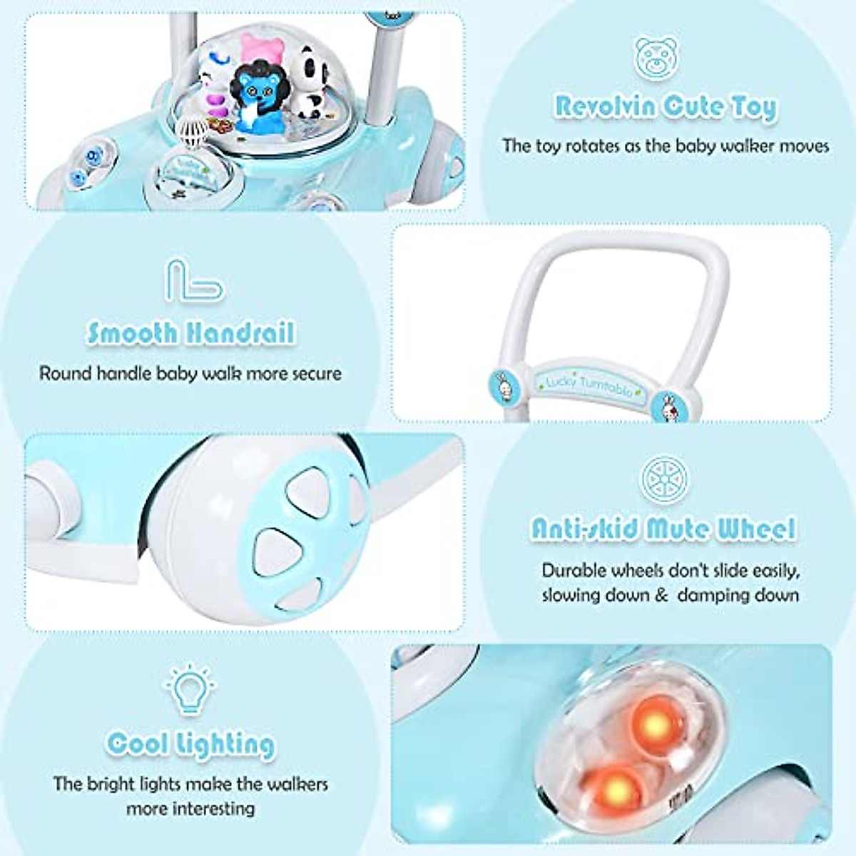 INFANS Baby Walker for Boys Girls, Activity Push Walker for Infants, Kids Early Educational Activity Center with Lights& Music, Learning Walking for Infants and Toddlers Over 12 Months (Blue)