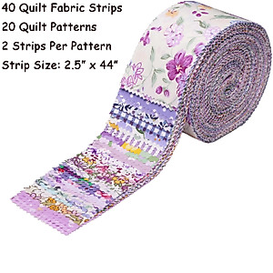 Nodsaw 40 Strip Jelly Roll Fabric 2.5" x 44" | Cotton Strips Bundles - Jelly Rolls for Quilting Assortment Fabrics Quilters & Sewing - Precuts Cloth Quilts Strips - Purple Garden