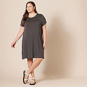 Amazon Essentials Women's Short-Sleeve Scoop Neck Swing Dress (Available in Plus Size), Charcoal Heather, XX-Large