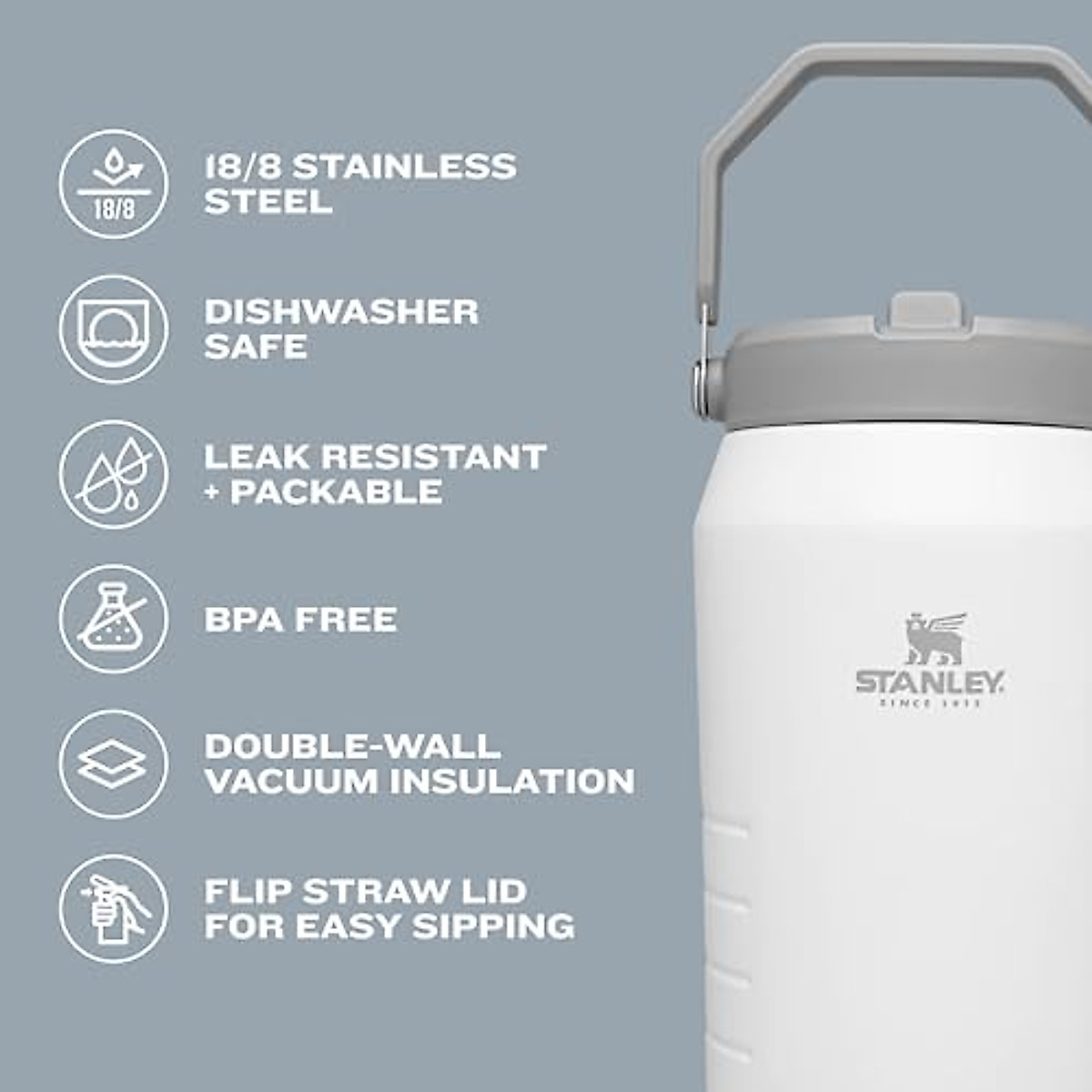 Stanley IceFlow Flip Straw Jug with Handle 64 oz| Twist On Lid and Flip Up Straw | Leak Resistant for Travel and Sports | Insulated Stainless Steel | BPA-Free | Lavender
