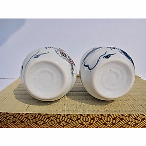 Mino Ware Japanese Sushi Yunomi Tea cups 9.47 Onces Authentic Dragon Red and Blue for Hot Green Tea Matcha Tea Bancha Set of 2 from Japan