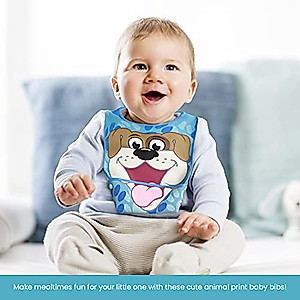 LA Baby Crumb Snatcher Waterproof Pocket Bib Large, Catch-All Pocket Design, 4-Pack (Tiger, Hippo, Frog, Dolphin)