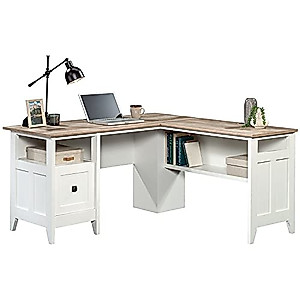 Sauder August Hill L-Shaped Home Office Desk in Soft White, Soft White Finish