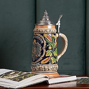 HAUCOZE Beer Stein Mug German Eagle Drinking Stanley Viking Tankard with Petwer Lid for Birthday Gifts Men Father Husband 0.8 Liter