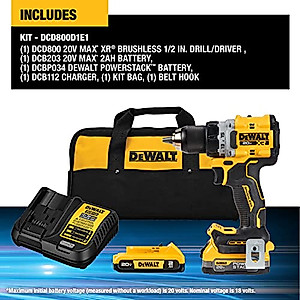 DEWALT 20V MAX* XR COMPACT DRILL/DRIVER WITH POWERSTACK BATTERIES (DCD800D1E1)
