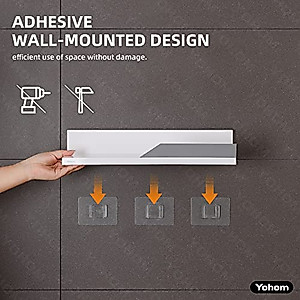 YOHOM White Adhesive Floating Shelf for Bathroom Tile Wall Stick on Shower Shelf Rack No Drilling Plastic Lightweight Shelf Organizer with Gray Guard