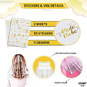 KatchOn, Bride to Be Sash and Headband set - Pack of 5 | Bachelorette Veil for Bride | Bachelorette Party Decorations | Gold Bachelorette Sash, Bridal Shower Decorations | Bachelorette Party Favors