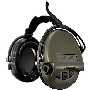 Sordin Supreme MIL AUX Active Ear Defenders - for Military & Special Forces - Neck Band & Foam Kits - Green Ear Muffs