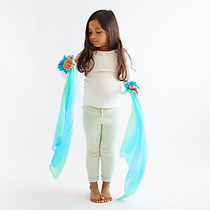 Sarah's Silks Wrist Streamers | 100% Silk Montessori and Waldorf Toys | Rhythm Ribbons for Dance, Imaginative, and Pretend Play | Includes 2 Pieces (Sea)